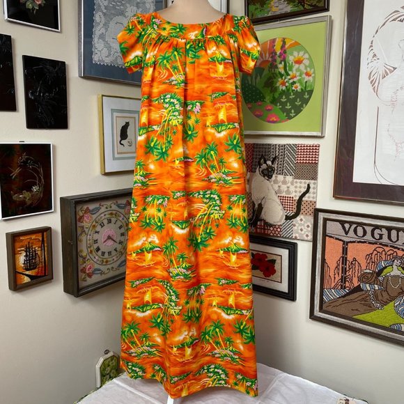 Vintage | Dresses | 8s Vintage Made In Hawaii Orange Green Yellow ...